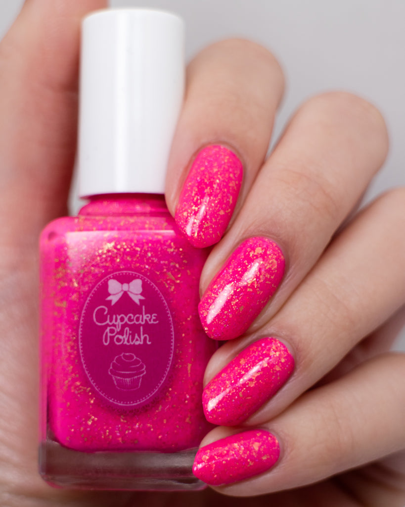Sparkle Saloon Nail Polish | Neon Pink Crème with Gold Flakes – Cupcake ...